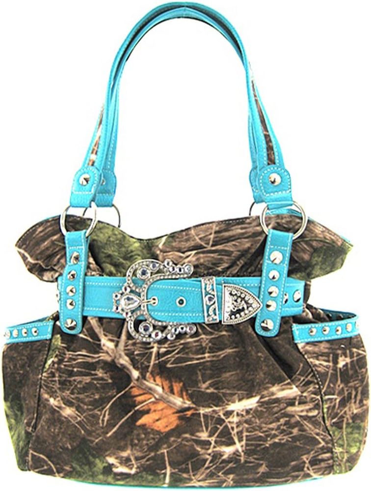 Amazon.com: Blue Belted Rhinestone Western Buckle Soft Camo Purse ...