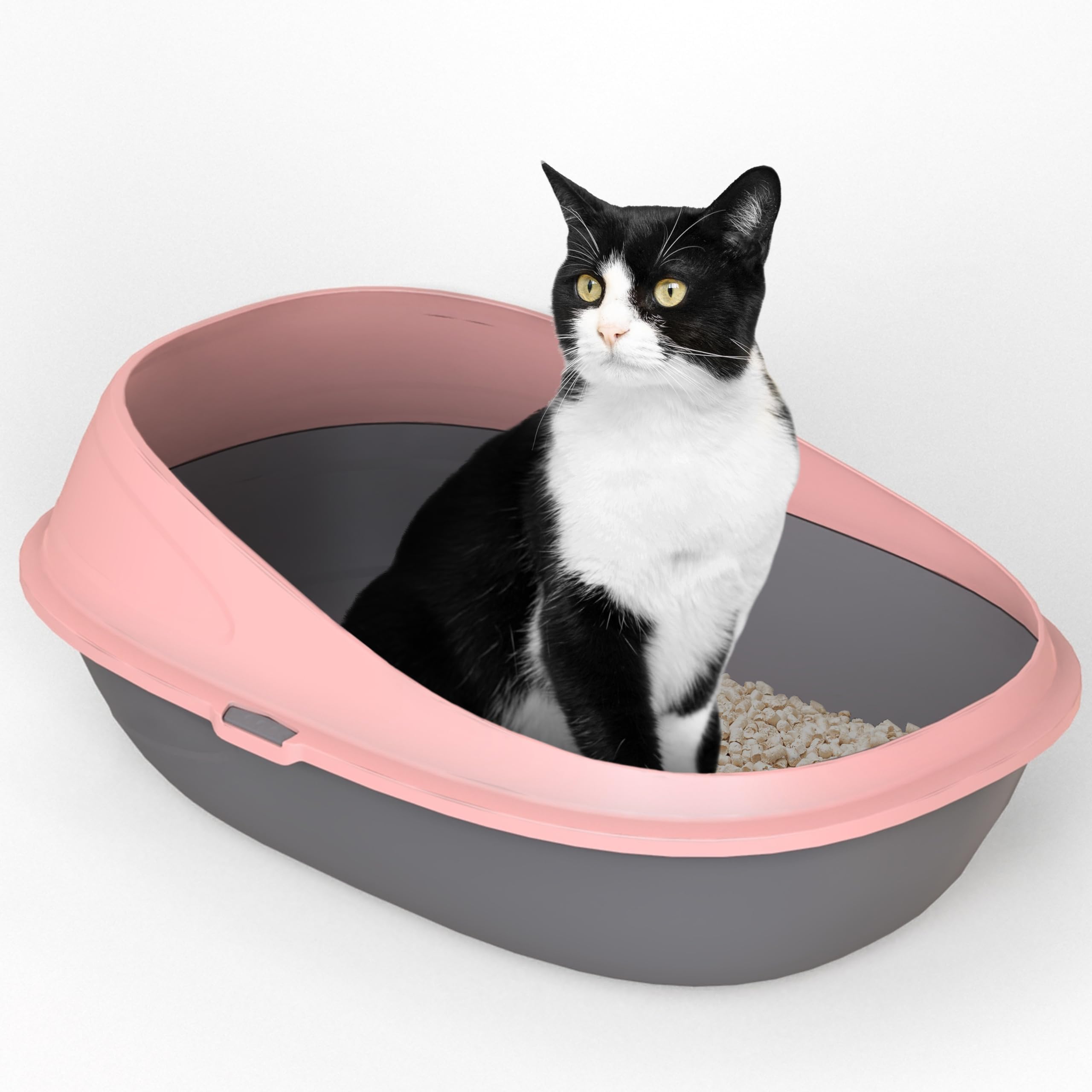 Pop-up Large High Sided Cat Litter Tray with Detachable Raised Rims ...