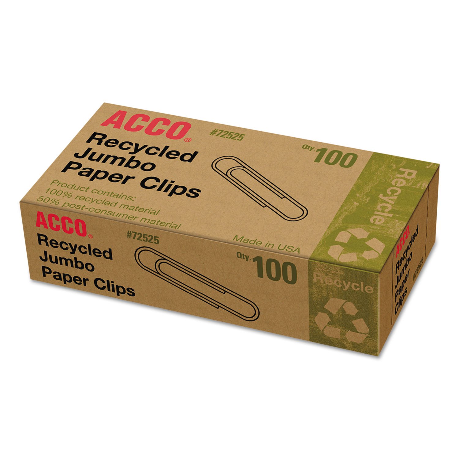 Amazon.com : ACCO Recycled Paper Clips, Smooth Finish, Jumbo Size, 100 ...