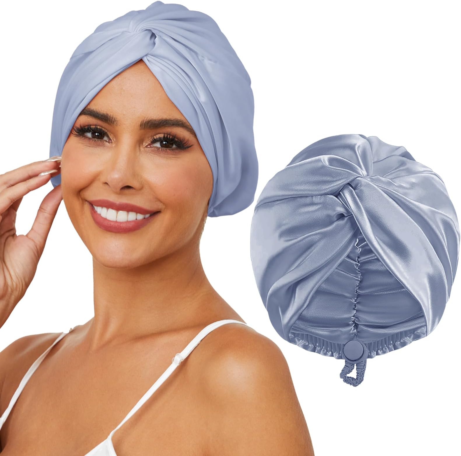 Amazon.com : HFRHTGY Adjustable Silk Satin Hair Bonnet for Sleeping ...