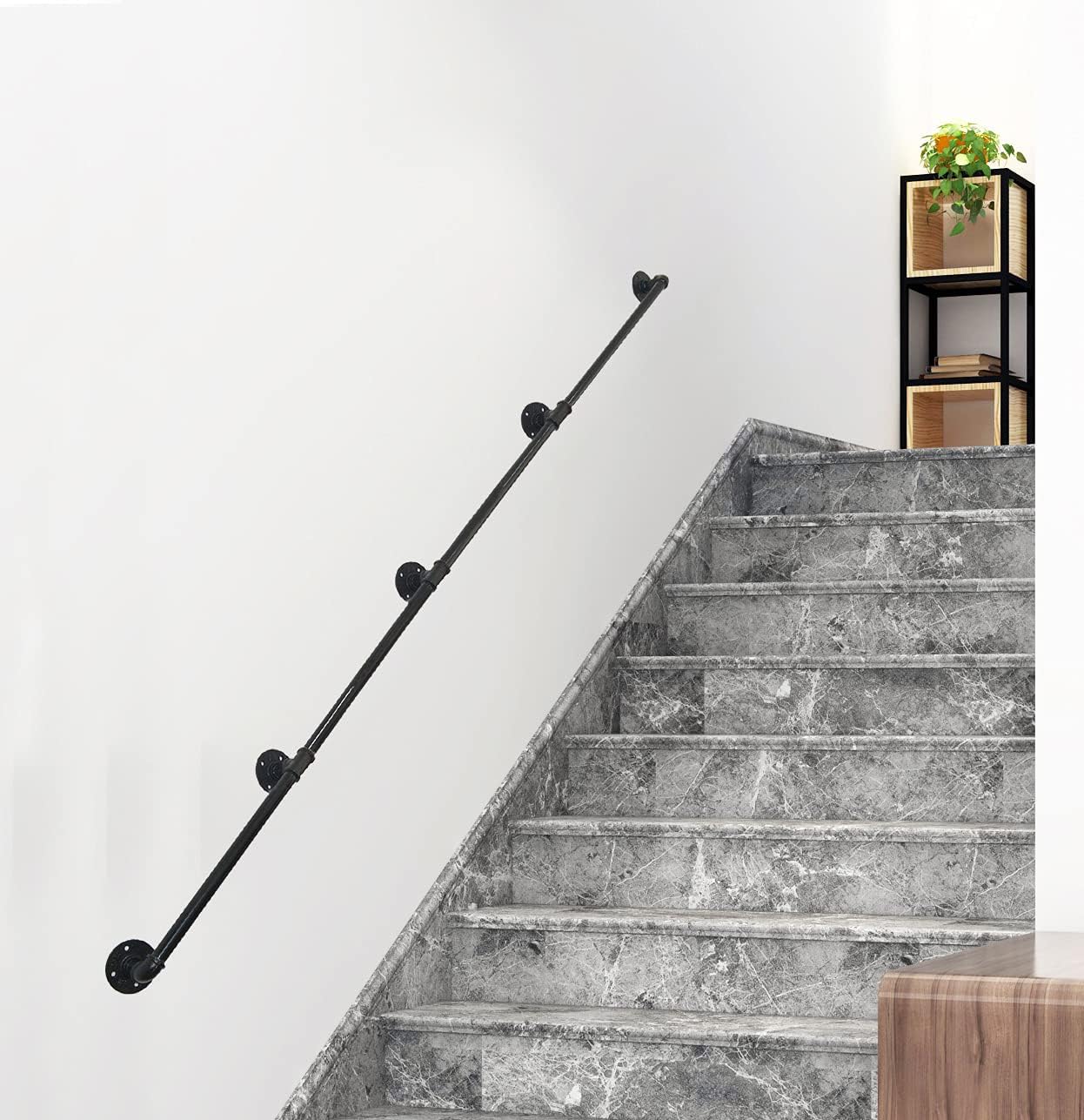 DIYHD 15FT Wall Mount Pipe Handrail for Stairs,Industrial Rustic Black ...
