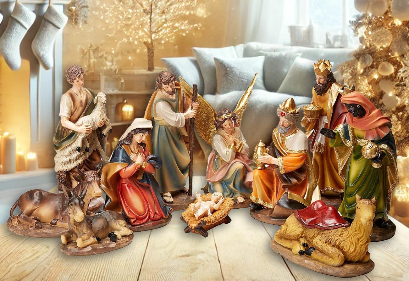 Faithful Treasure 12" Nativity Set - 11-Piece Large Christmas Scene 1 ...