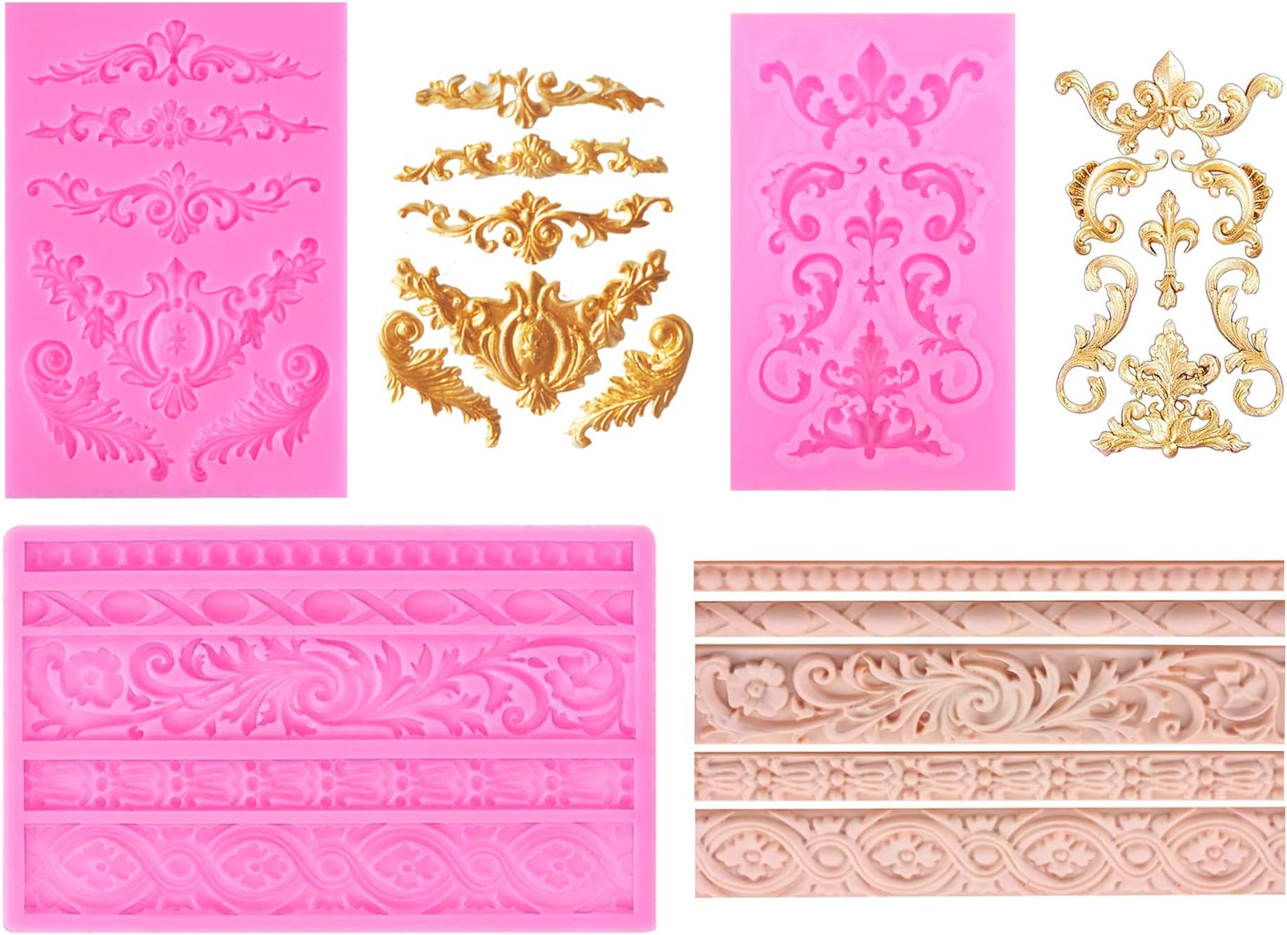 Amazon.com: 3 Pcs Baroque Silicone Molds, Baroque Scroll Border Molds ...