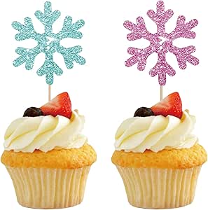 Amazon.com: 24PCS - Pink/Sky Blue Snowflake Cupcake Toppers, Pink ...