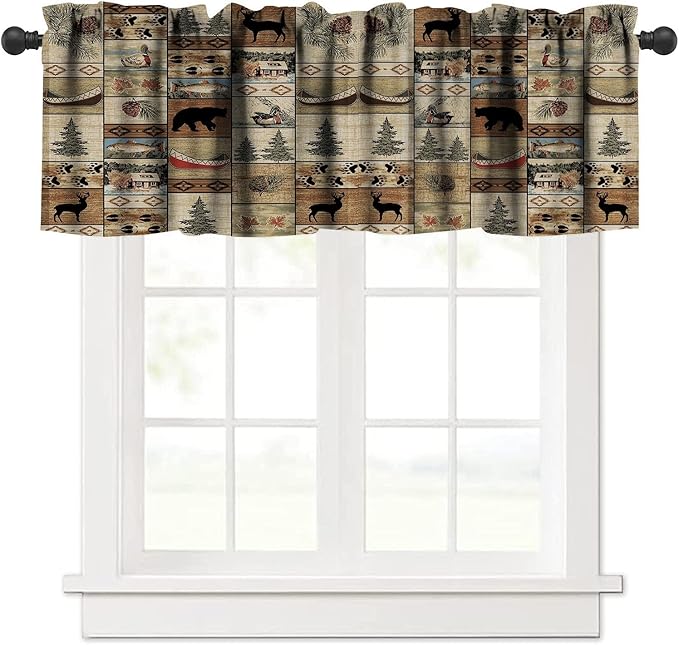 Amazon.com: Rustic Bear Moose Deer Window Valance Curtain, Retro Pine ...