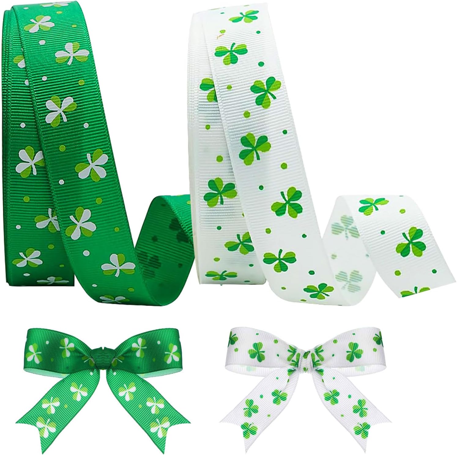 2 Rolls 20 Yards Clover Ribbon Irish Clover Pattern Fabric Ribbon 7/8 ...