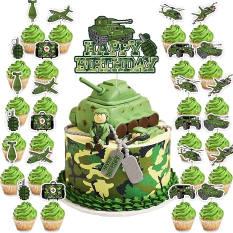 Camouflage Birthday Cake Topper, Green Camo Birthday Cupcake Topper ...