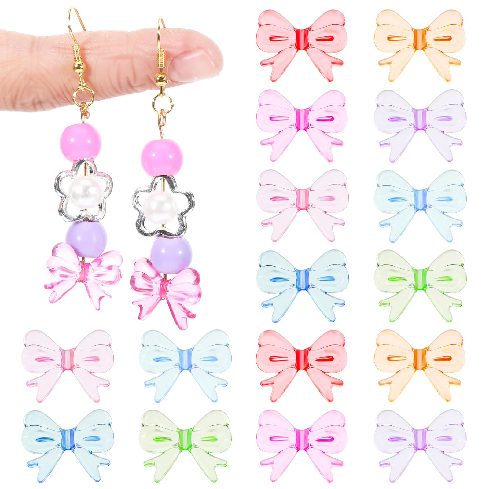 Amazon.com: AOZUO 100pcs Acrylic Bow Beads, Transparent Mixed Color ...