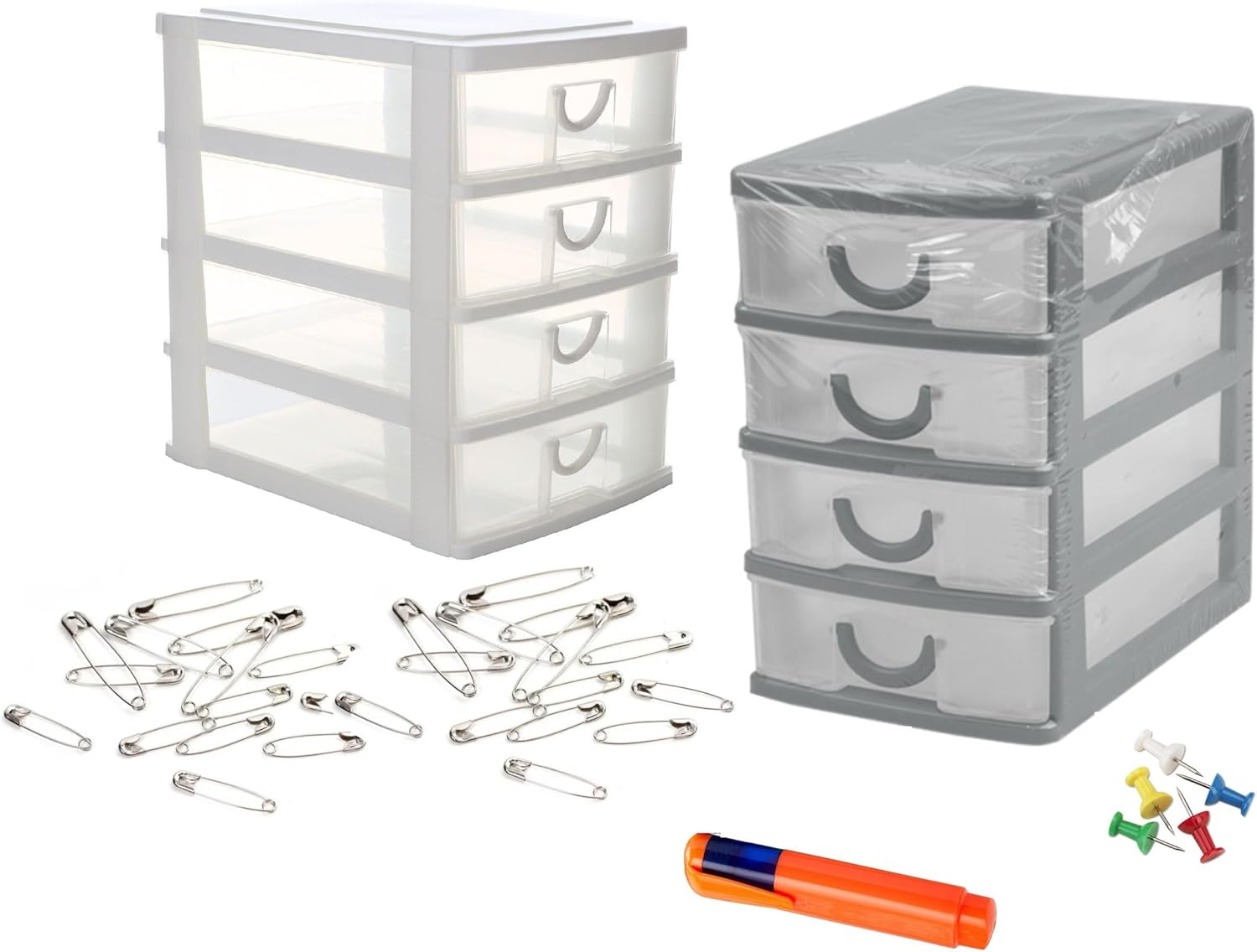 Set Of 2 Mini Desktop Drawer Units 4 Tier Stationery Desk Storage ...