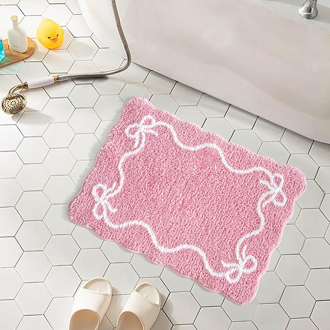 Amazon.com: Mocsicka Pink Bow Bath Mat Cute Bow Bathroom Rug Super Soft ...