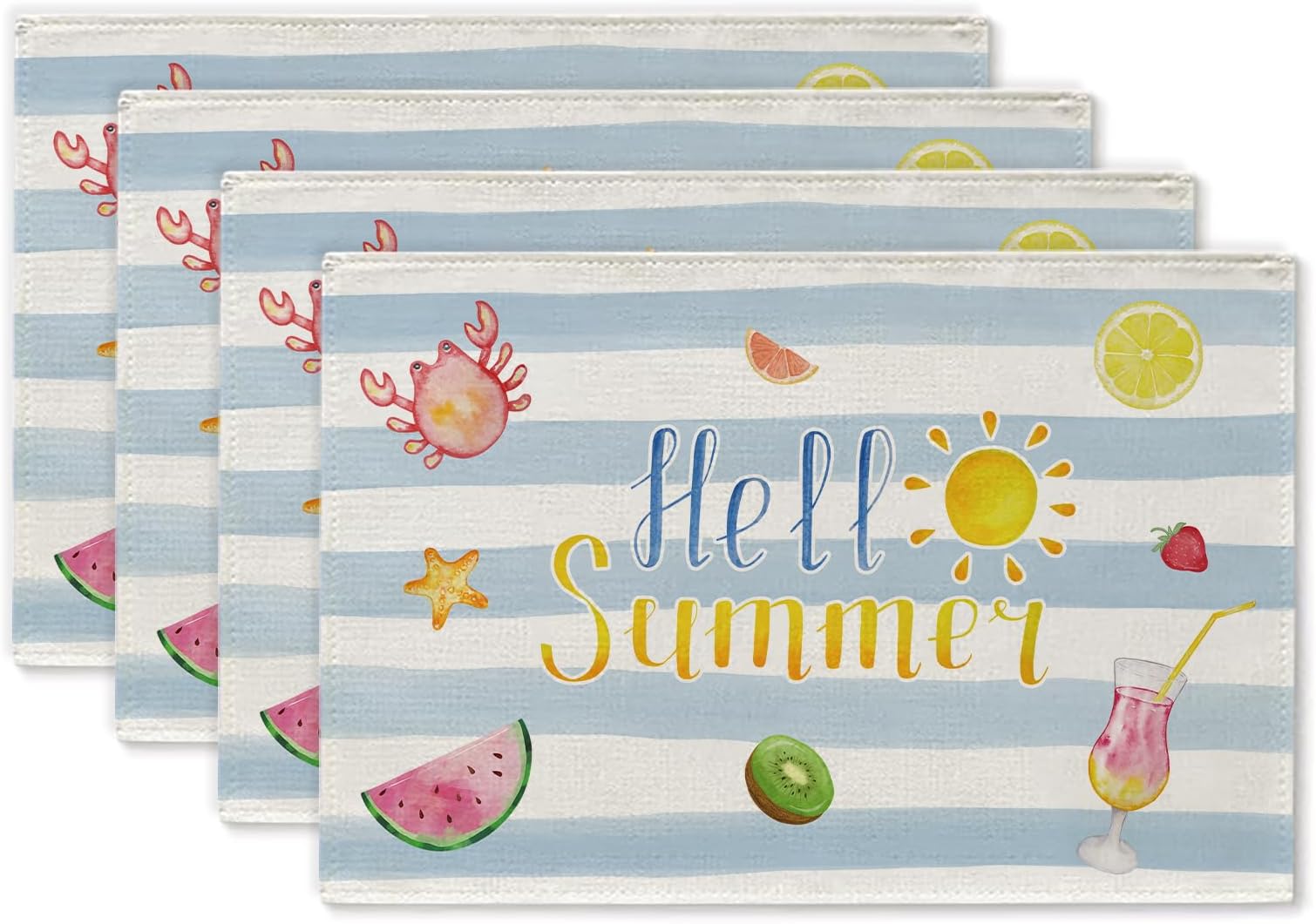 Amazon.com: GPGHE Summer Placemats Set of 4 Hello Summer Fruits Crab ...