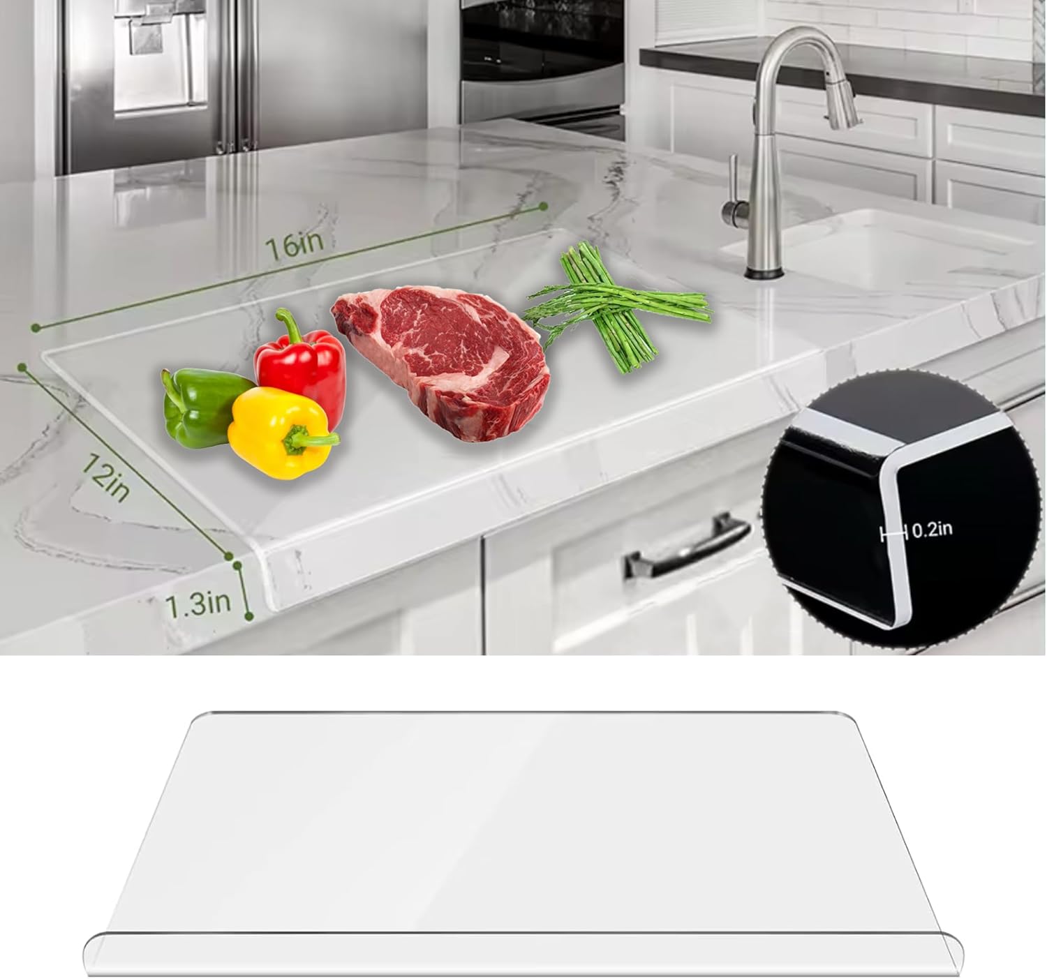RIVER PHOENIX Acrylic Cutting Board, Clear Chopping Board with Lip Non ...