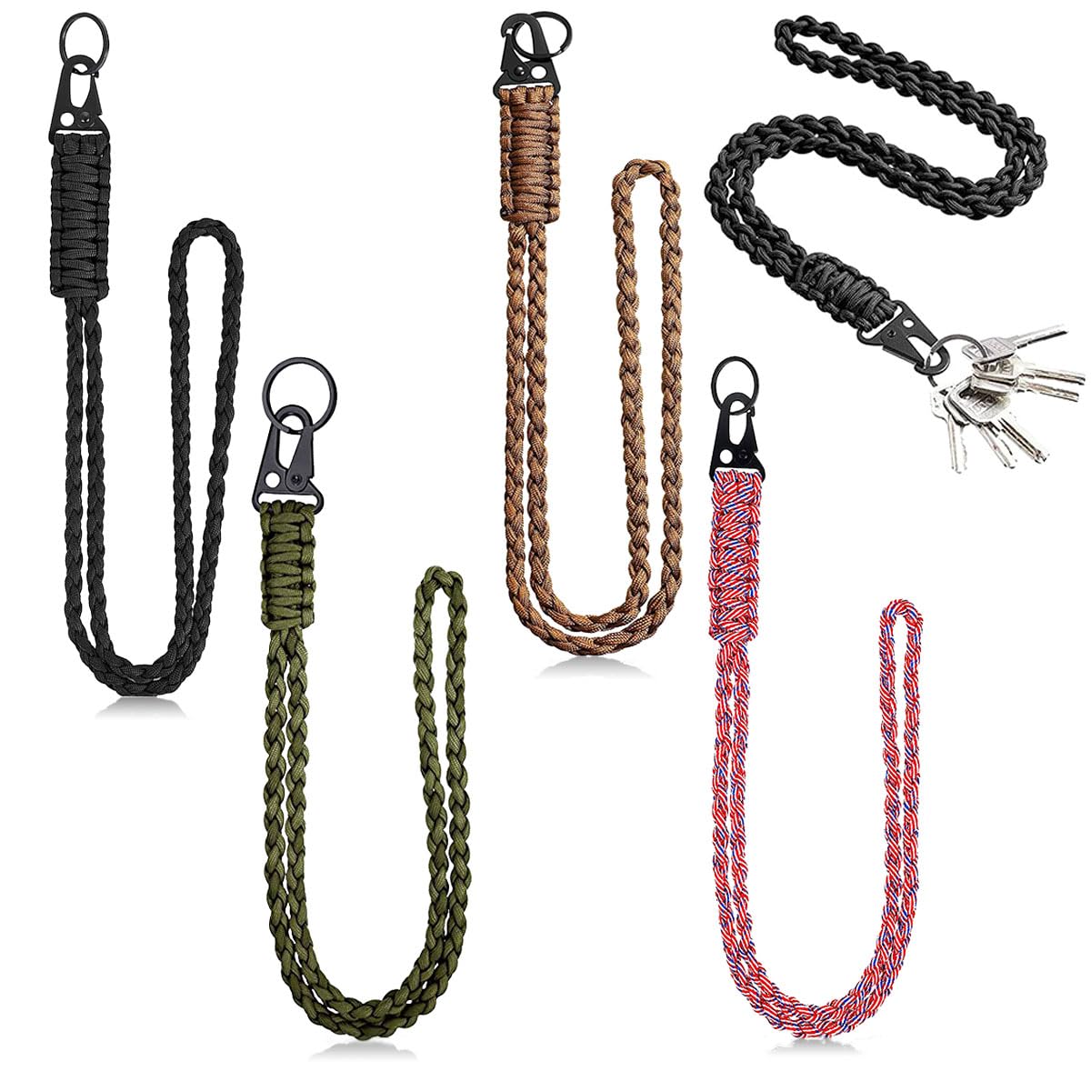 Amazon.com: 4 PCS Heavy Duty Paracord Lanyard Necklace Whistles Strap ...