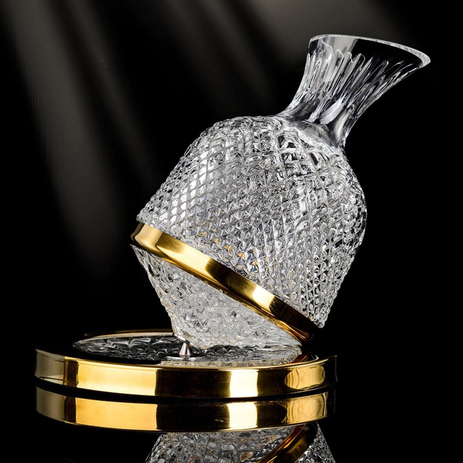 Amazon.com | Glass Diamond Shaped Wine Decanter with Gold Lid, Fills 41 ...