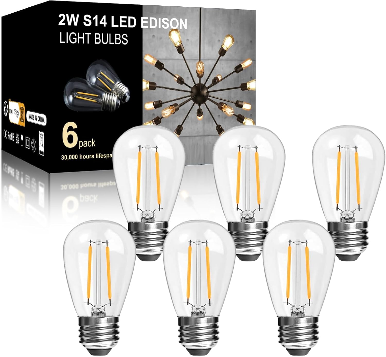 LangPlus+ 2W S14 LED Light Bulbs, E27 Base 2700K Warm White Plastic ...