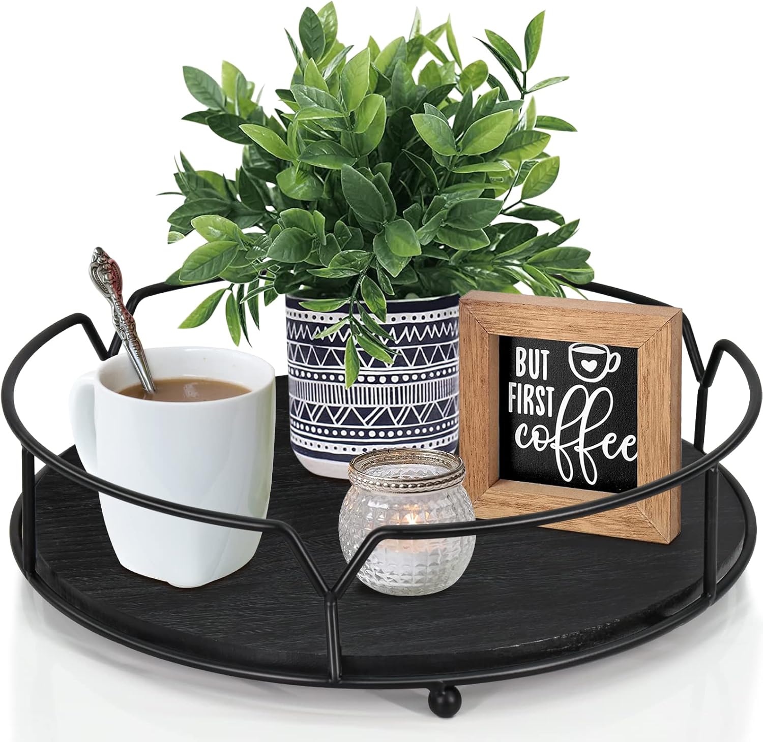 Amazon.com: Round Decorative Serving Tray,Farmhouse Wood Tray for ...