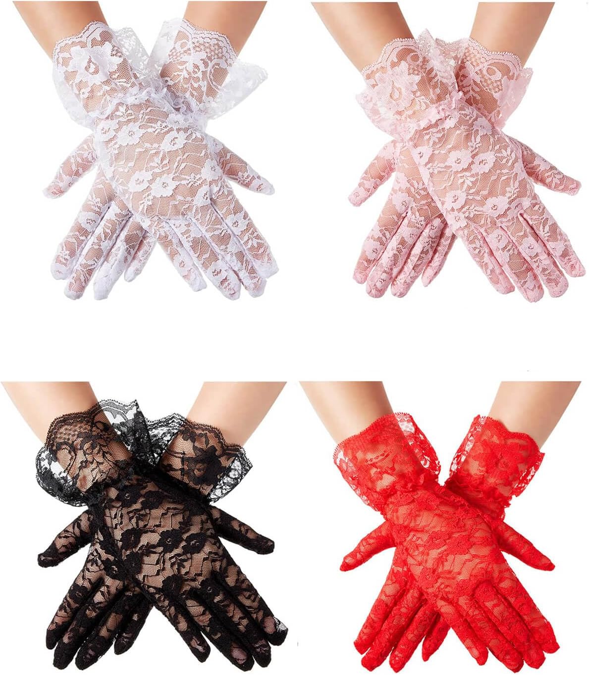 Amazon.com: JELIEE 4 Pairs Lace Gloves Women Tea Party Gloves Elegant ...