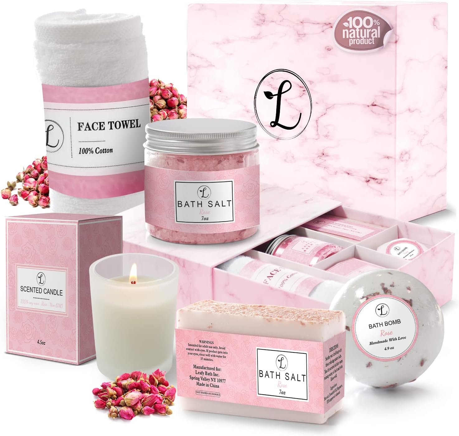 Amazon.com : Spa Gift Set 100% Natural, Gift Box Includes: Bath Bomb ...