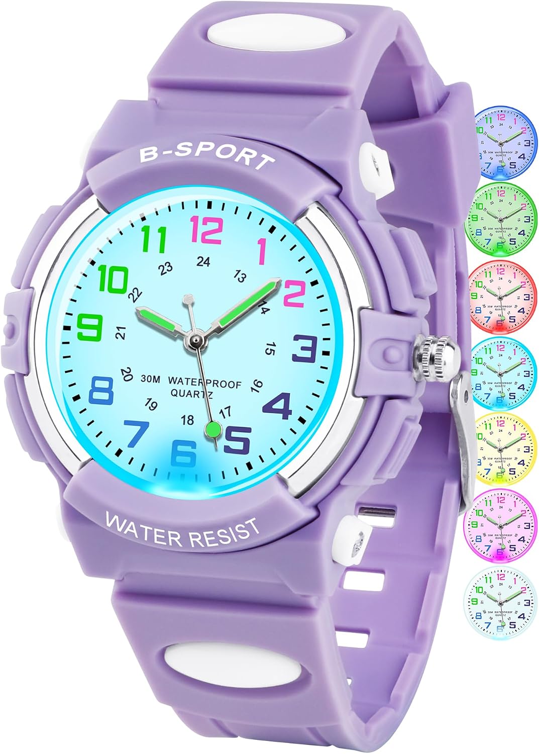 GUUMUXIN Kids Analogue Watch with Colourful Lights，30M Waterproof ...