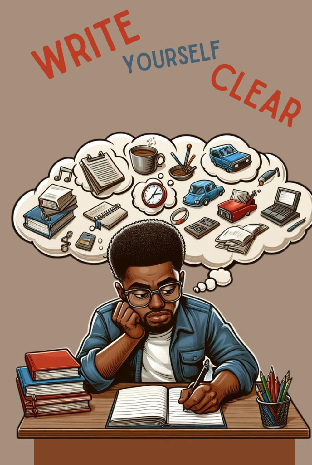Think Yourself Clear: Black man writing journal with blank lined paper ...