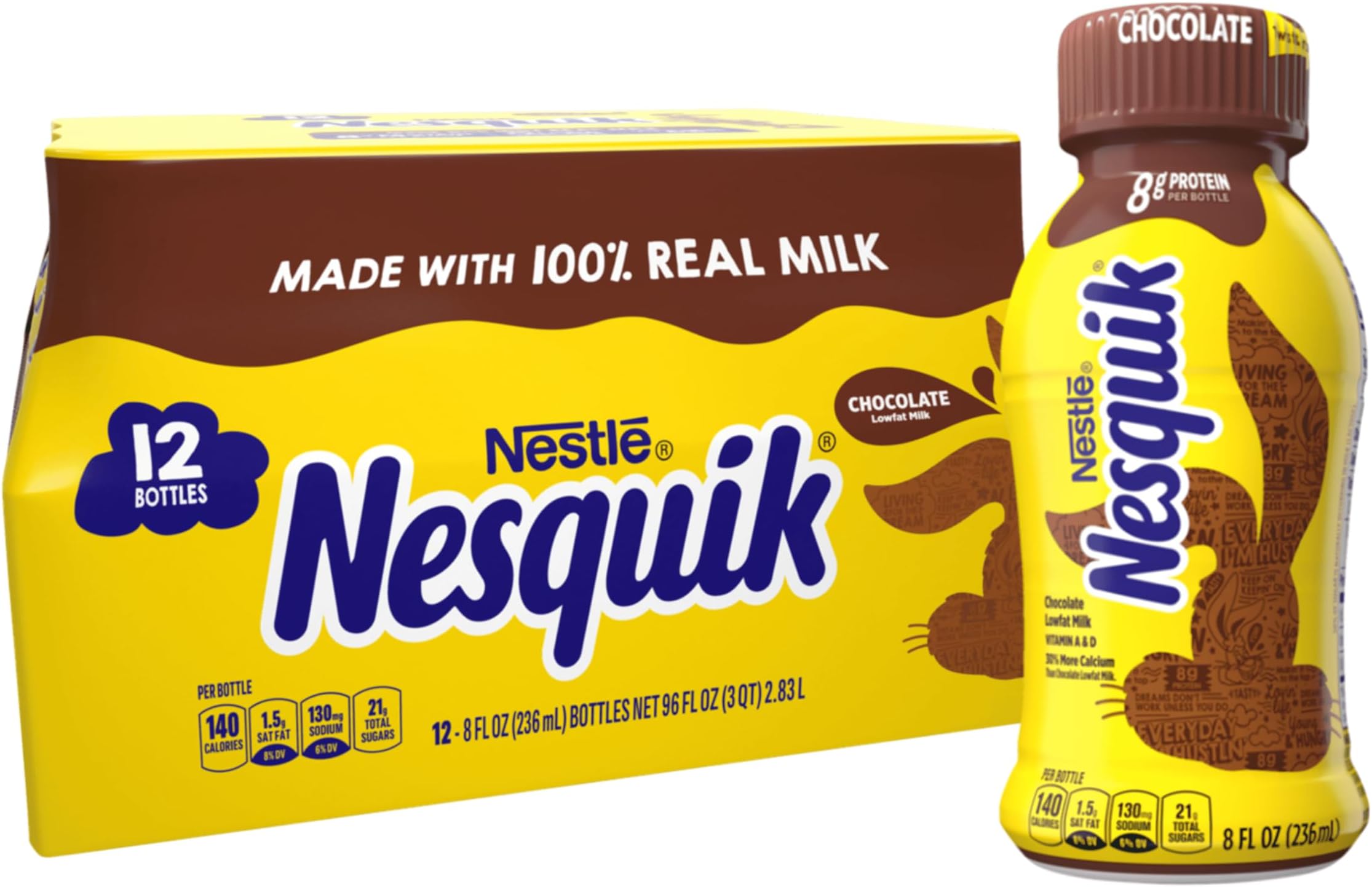 Amazon.com : Nesquik Chocolate Lowfat Milk Ready to Drink 12 Pack of 8 ...