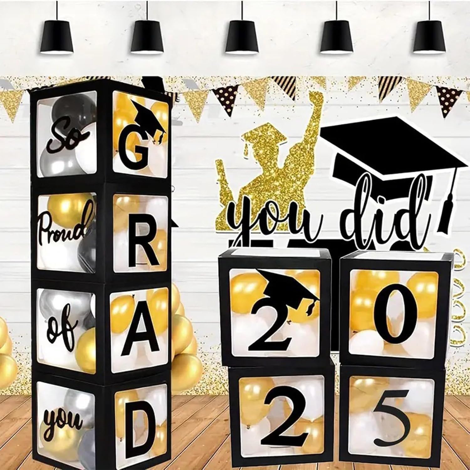 4Pcs Graduation Party Decoration Black Balloon Boxes with Letters Black ...