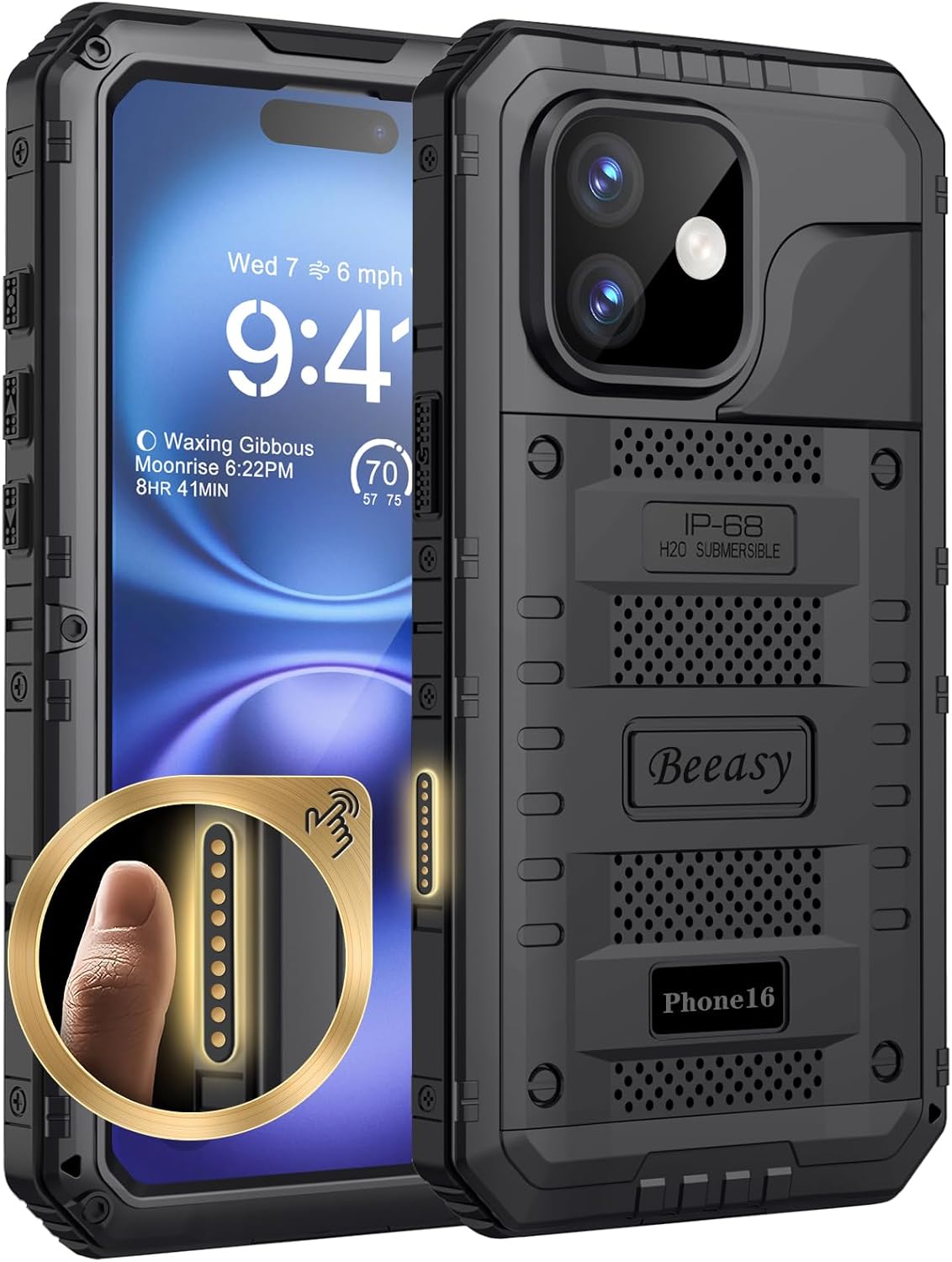 Beeasy for iPhone 16 Case Waterproof Heavy Duty Metal Armour Cover Shockproof Dustproof Built-in ...