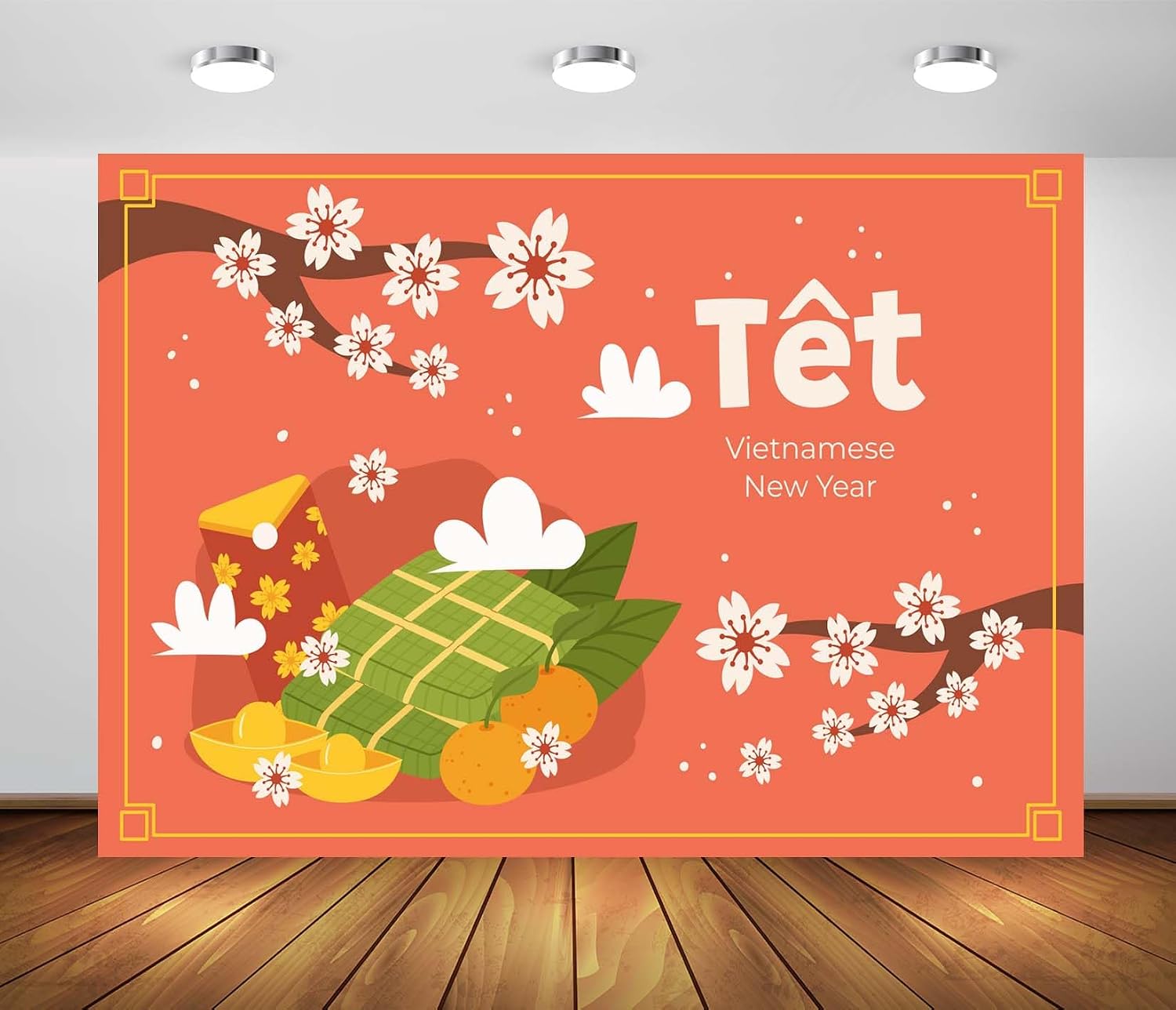 Amazon.com : BELECO 5x3ft Fabric Vietnamese New Year Backdrop Happy TET ...