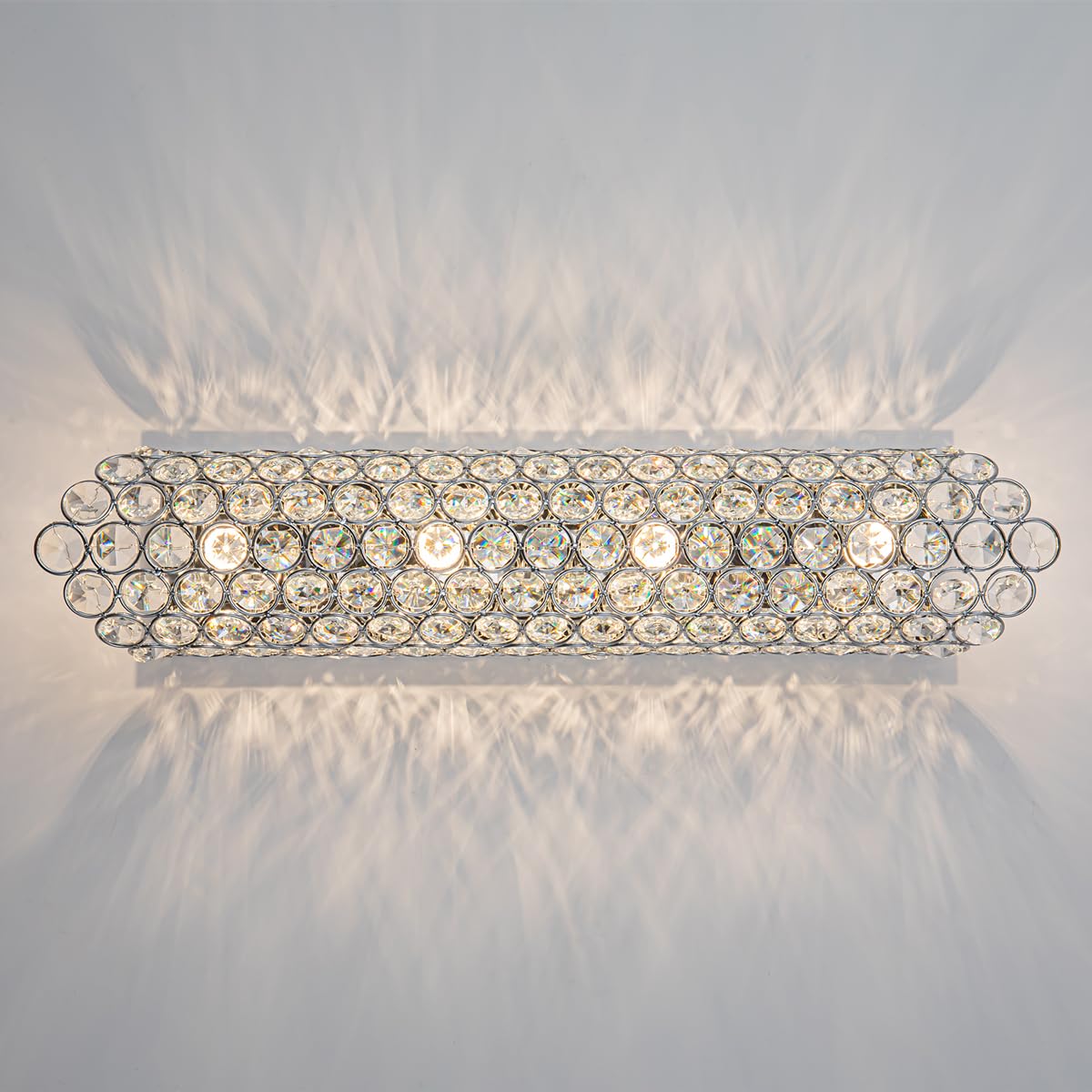 SPARKSOR 4-Light Long Strip Crystal Wall Sconce,Modern Luxury Chrome ...