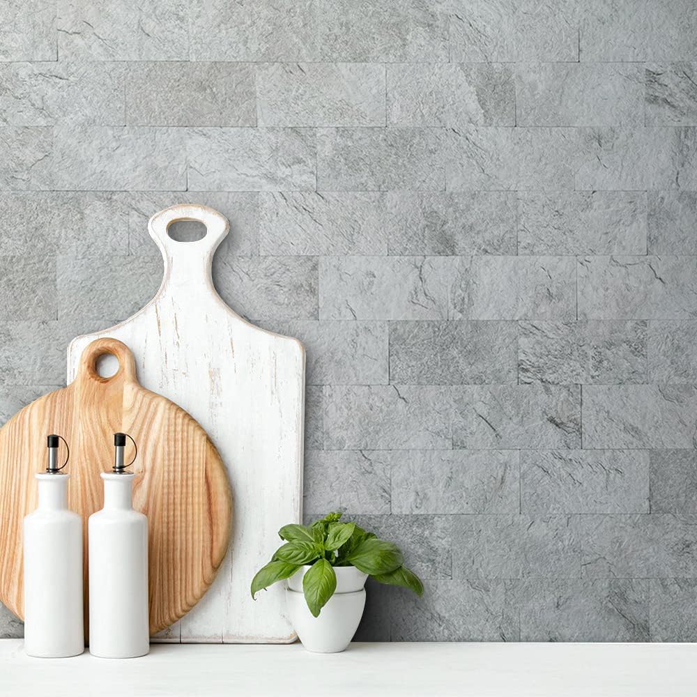 Snapklik.com : AULIGET 100 Piece Light Slate Peel And Stick Backsplash Wall Tiles