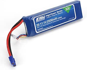 Amazon.com: E-flite 2500mAh 3S 11.1V 30C LiPo 12AWG EC3 Battery : Toys & Games