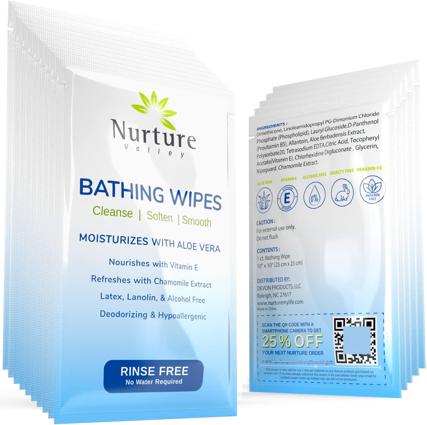 Amazon.com: Nurture Rinse Free Bathing Wipes for Adults w/Aloe ...
