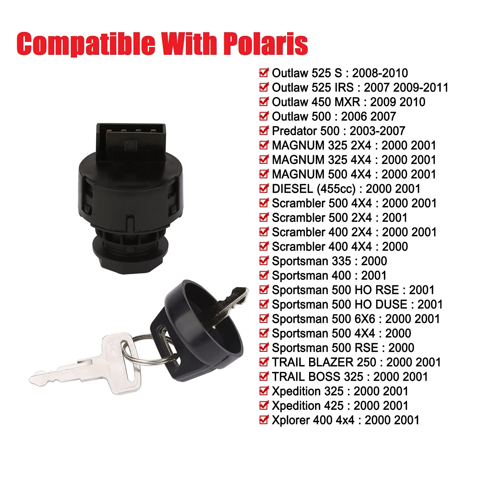 Snapklik.com : 4 Pin Ignition Key Switch For Polaris Sportsman 335 400 ...