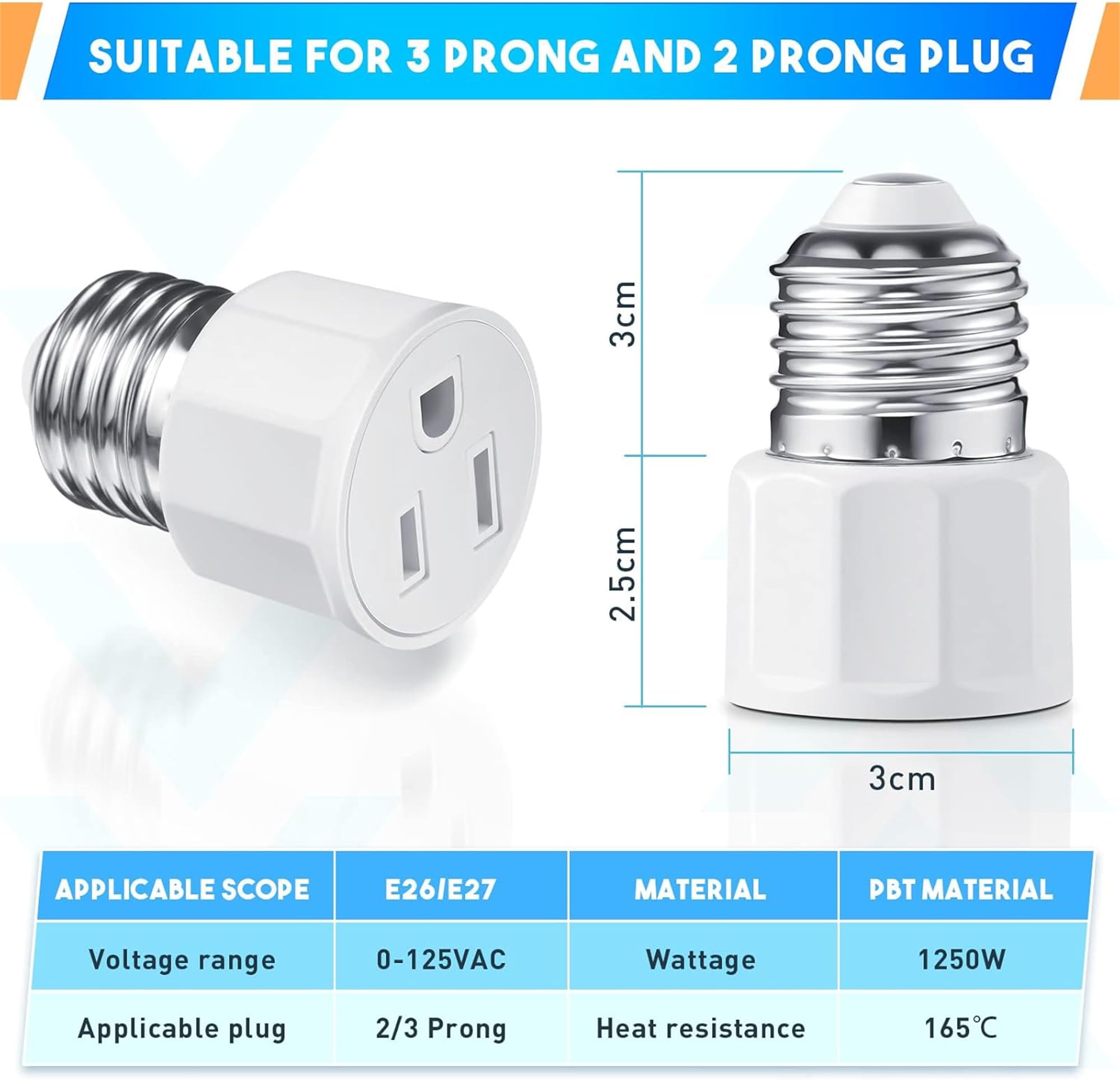 Snapklik.com : 4 Packs E26/ E27 3 Prong Light Bulb Socket Adapter ...