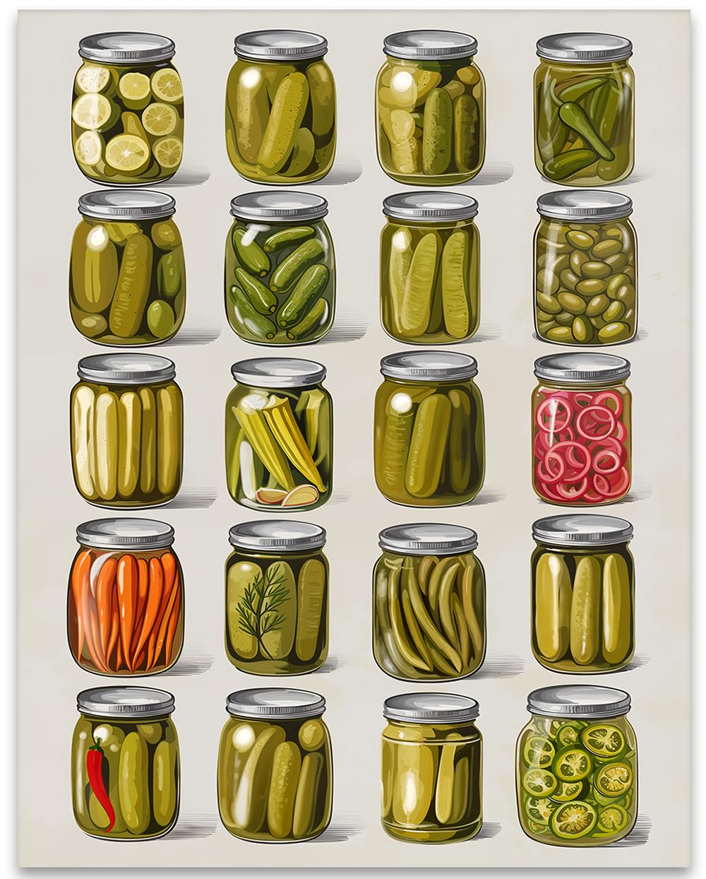 Amazon.com: Pickled Vegetables Art Print – Retro Kitchen Decor 16x20 ...