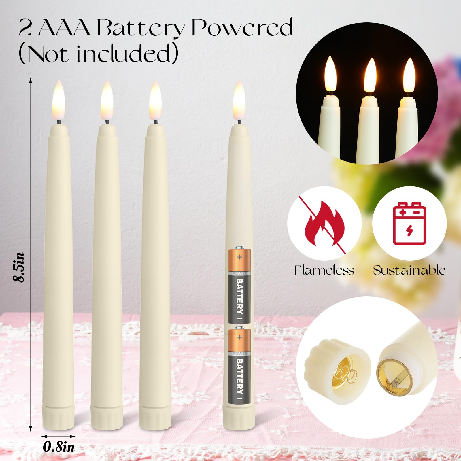 Snapklik.com : 50 Pcs Flameless Taper Candles LED Taper Candles ...