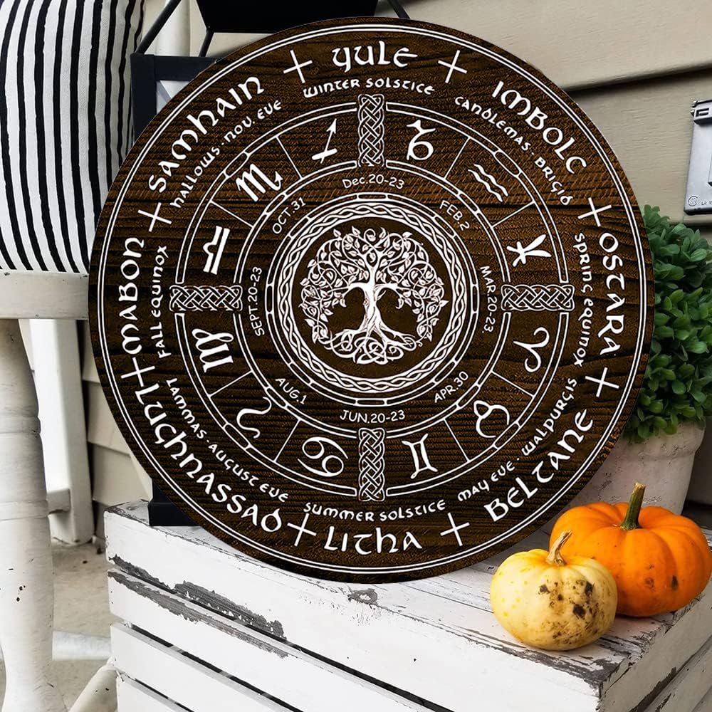 Altar Decor Wheel Of The Year Wood Sign, Tree Of Life Decor Wheel ...
