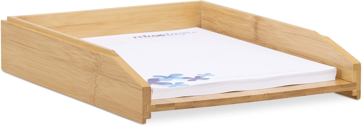 Relaxdays Bamboo Document Filing Tray, Stackable, DIN A4, Natural ...