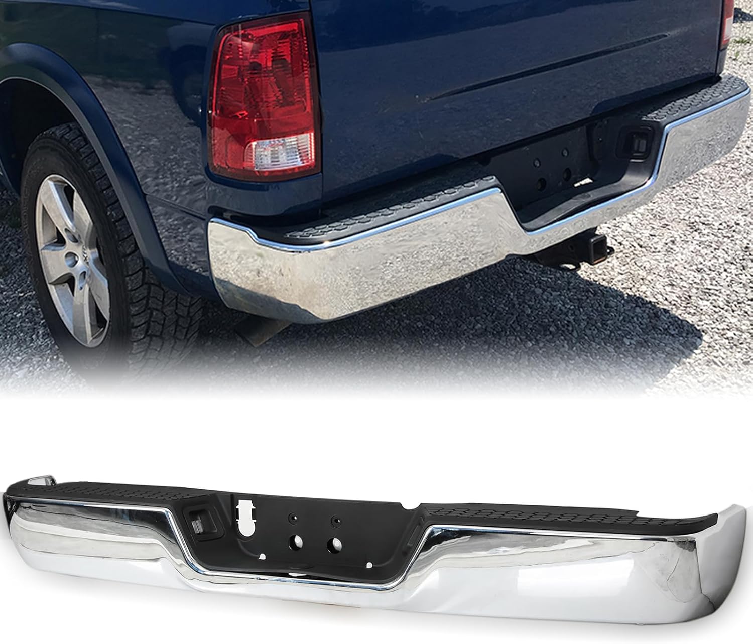 Amazon.com: ROYALPARTS Chrome Rear Step Bumper Assembly Black Step Pad ...