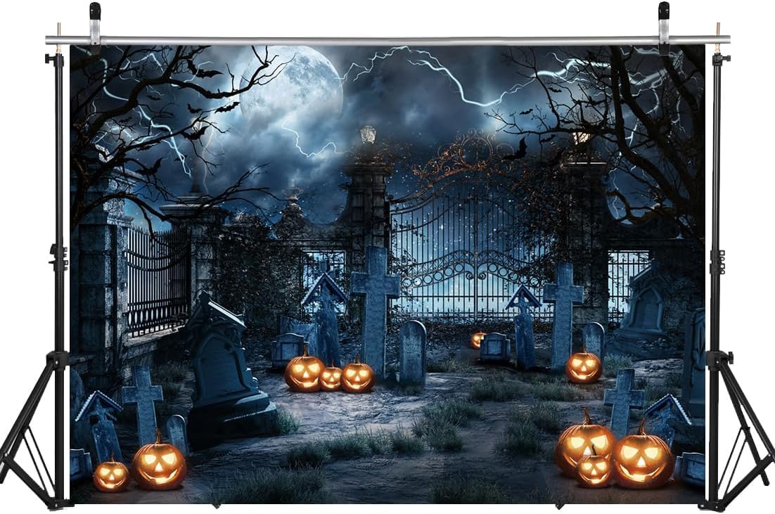 Amazon.com : WOLADA 7x5FT Halloween Backdrop Spooky Backdrop Graveyard ...