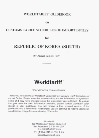 Worldtariff Guidebook on Customs Tariff Schedules of Import Duties for ...