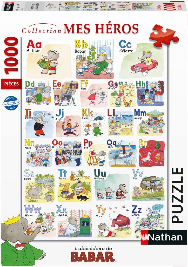 Amazon.com: Nathan - 1000 Piece Puzzle - Babar's Alphabet - Adults and ...