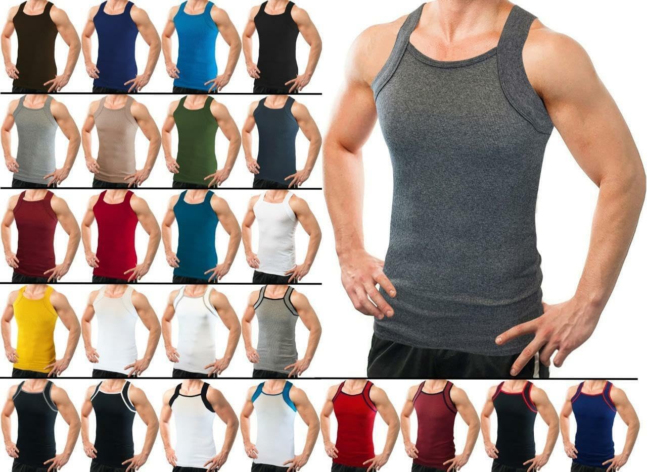 Amazon.com: Different Touch 12 Pack Bulk Lot Men Cotton Tank Tops Square Cut Muscle Rib A-Shirts ...