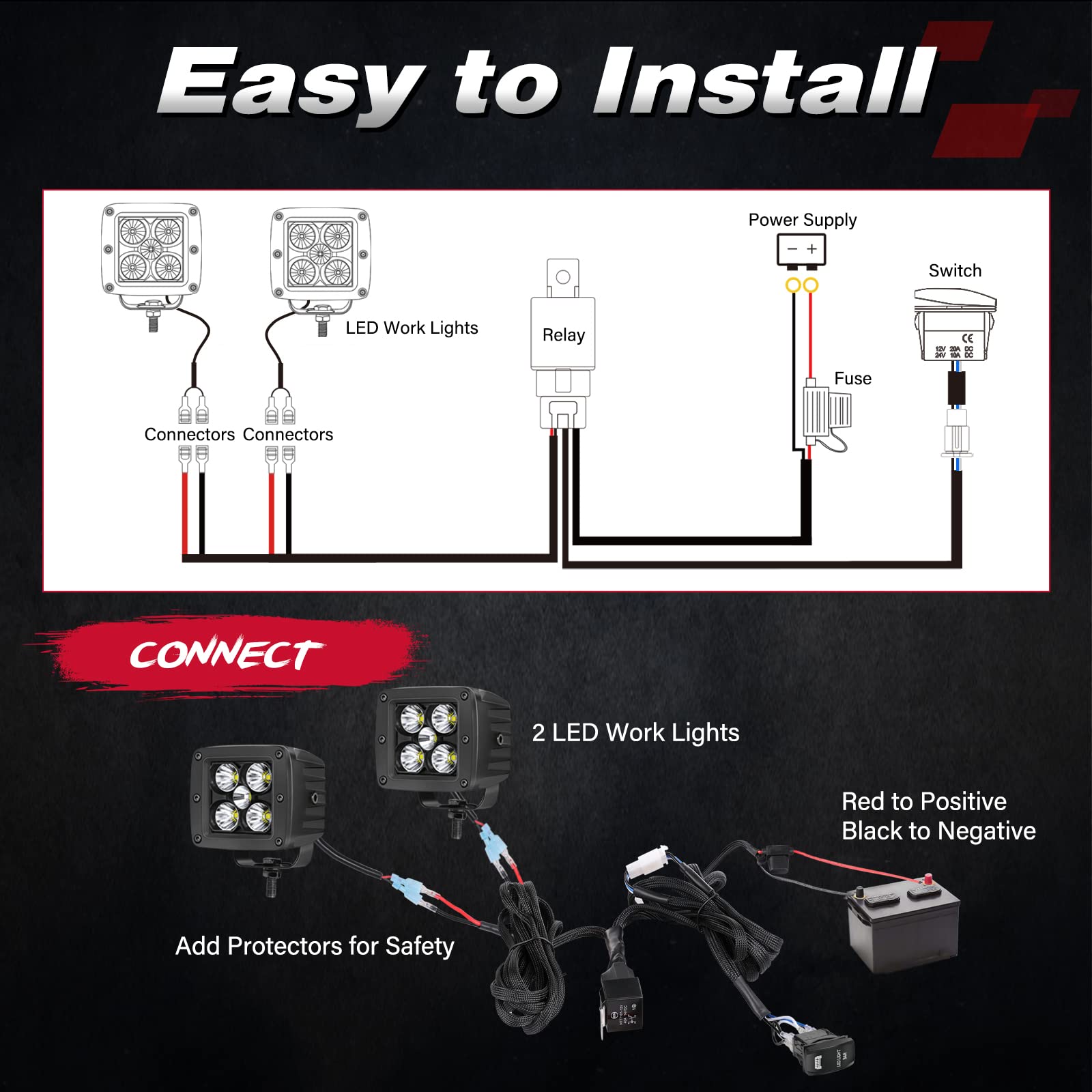 Snapklik.com : Wiring Harness 2 Leads, 16.4FT Nylon Harness For Light ...