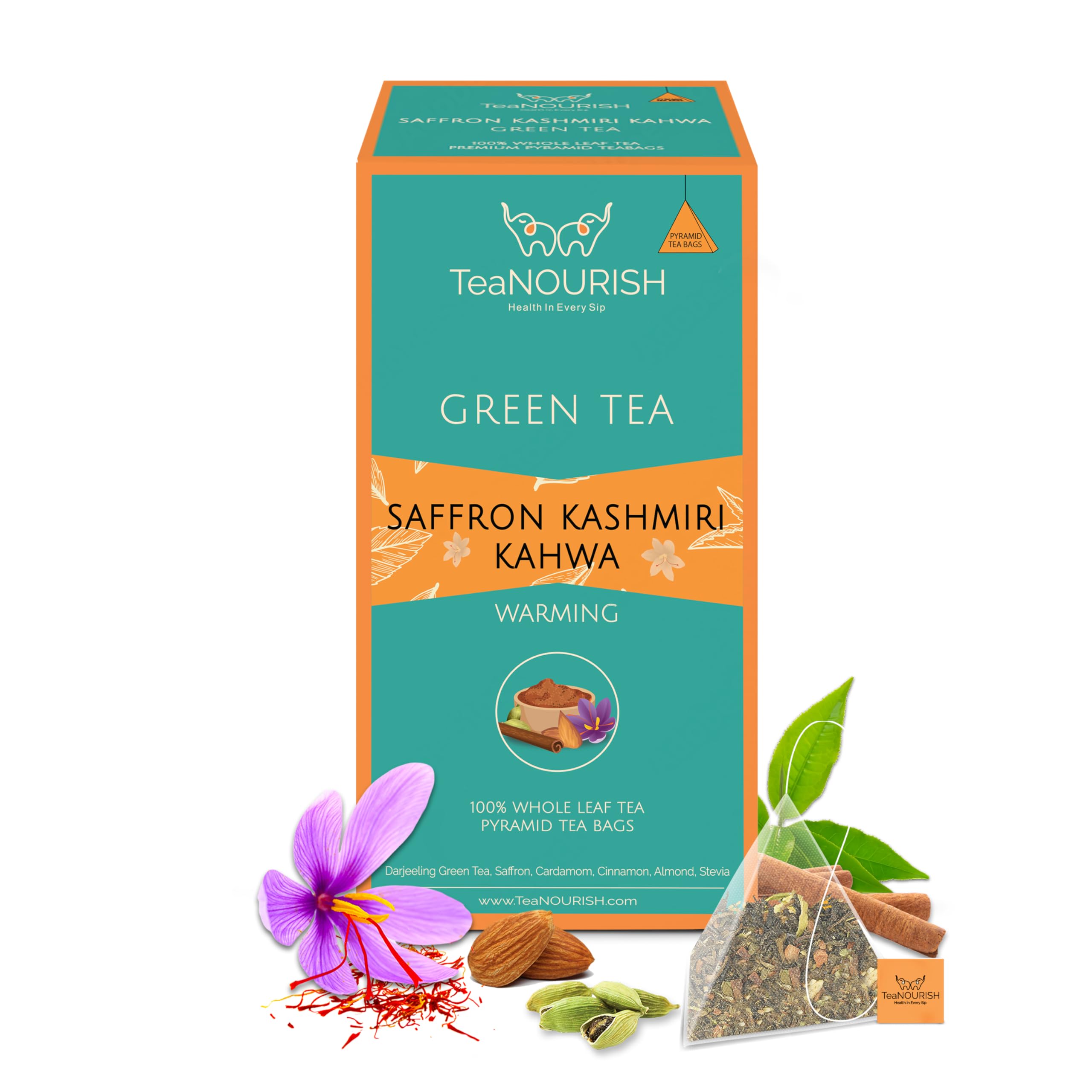Amazon.com : TeaNOURISH Saffron Kashmiri Kahwa | 20 Count Pyramid Tea ...