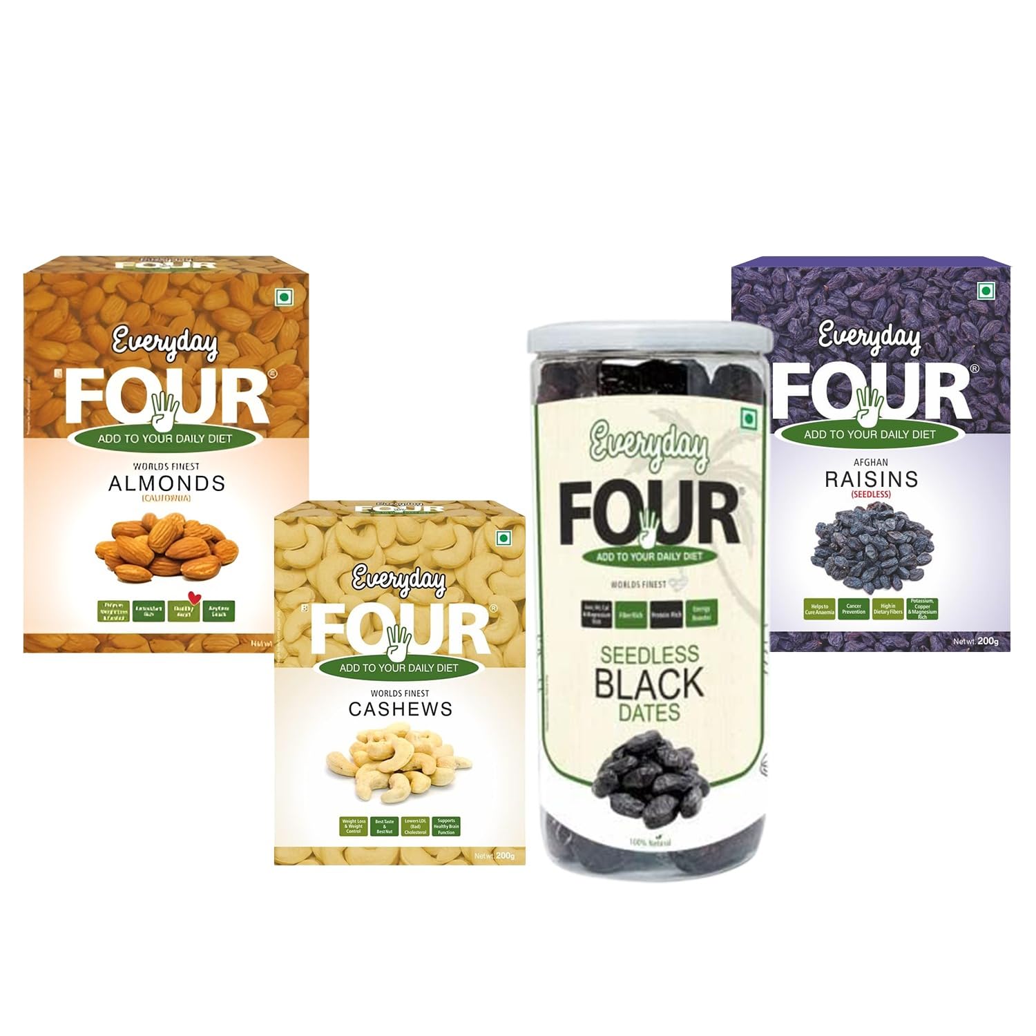 Everyday Four Dry Fruits & Nuts Combo Pack 1000g | Almonds, Cashew ...
