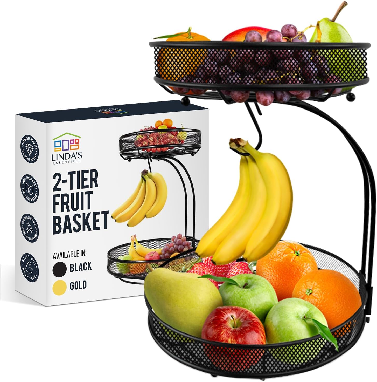 Amazon.com: 2 Tier Fruit Basket, Fruit Bowl For Kitchen Counter For ...