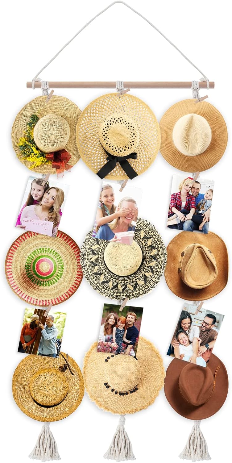 Amazon.com: Boho Hat Organizer, Horizontal Cowboy Hat Rack with ...