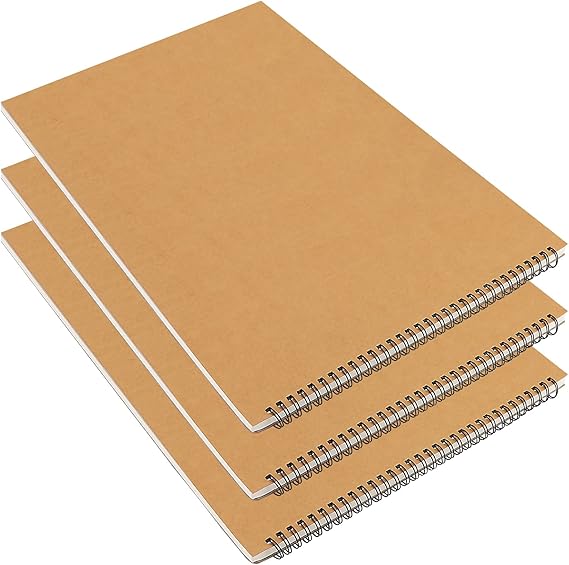 KOHAND 3 Pack A3 Sketchbook, Kraft Cover Spiral Bound Notebook Sketch Pad, 30 Sheets/60 Pages ...