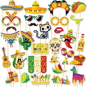 Amazon.com: 30 Pcs Cinco De Mayo Paper Photo Booth Props, Fiesta ...